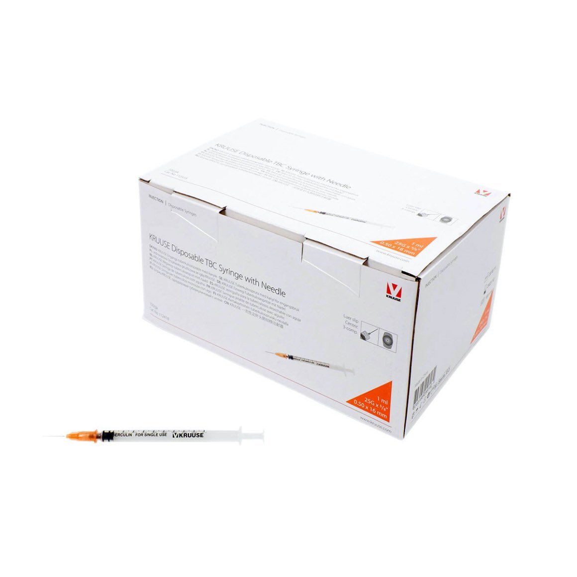 Kruuse 1 mL Syringe with 25G x 5/8 Needle – Luer Slip Disposable, Box ...