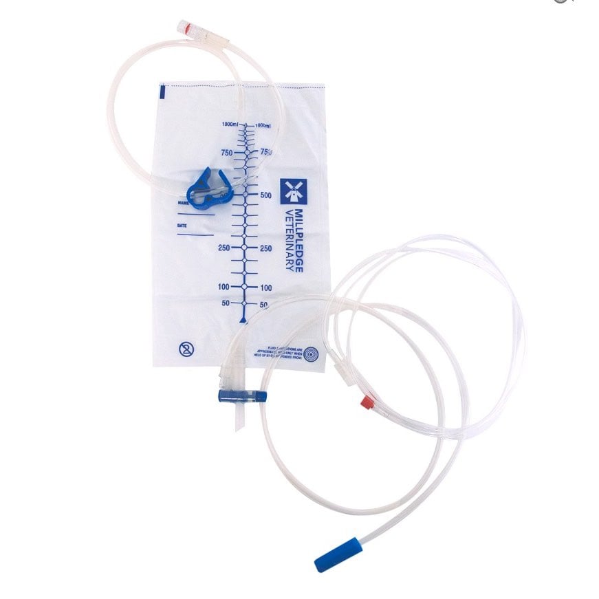 Millpledge Veterinary Fluid Collection Bag with Extension – 1L Wound ...